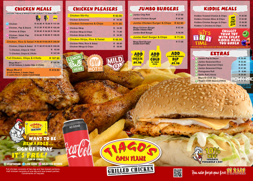 Menu - Tiago's Open Flame Grilled Chicken