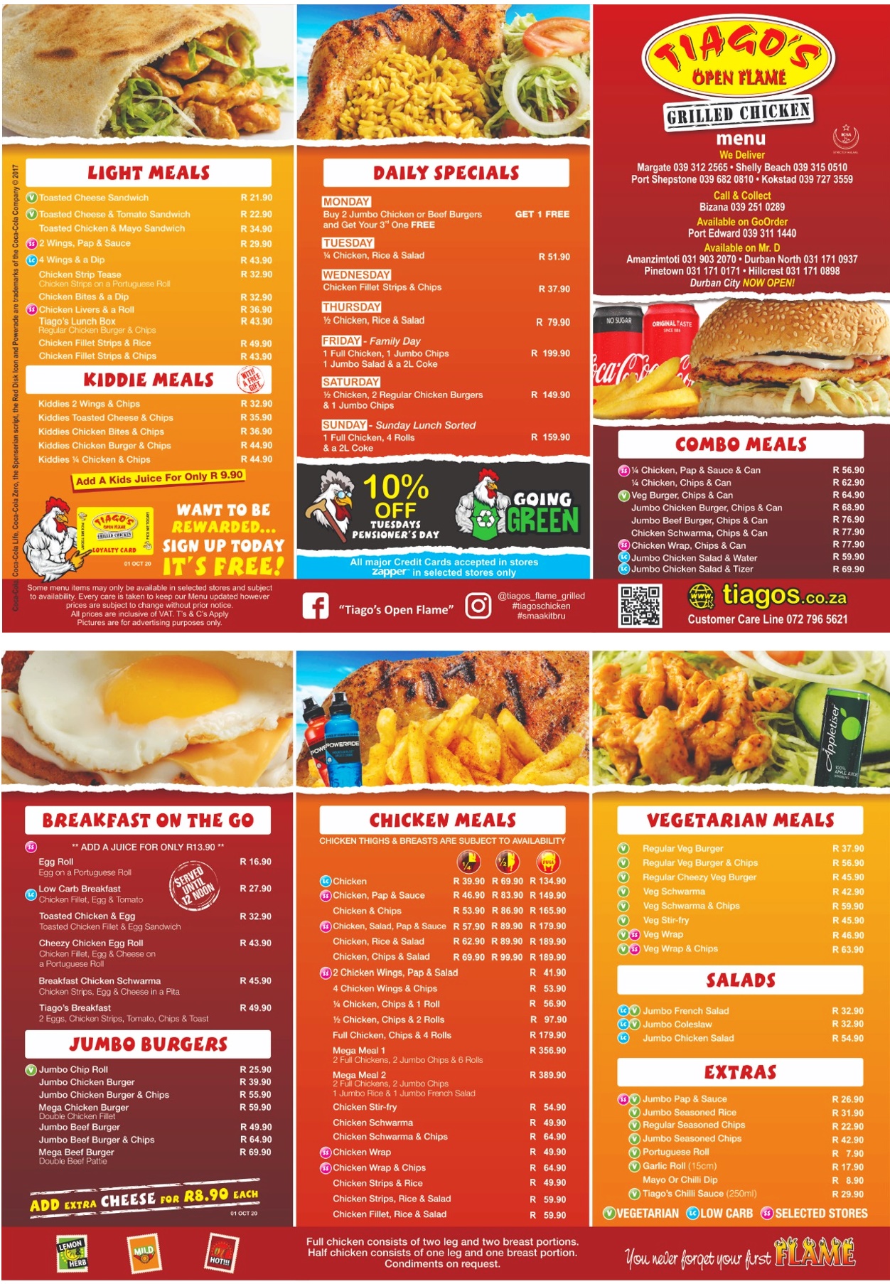 Menu - Tiago's Open Flame Grilled Chicken