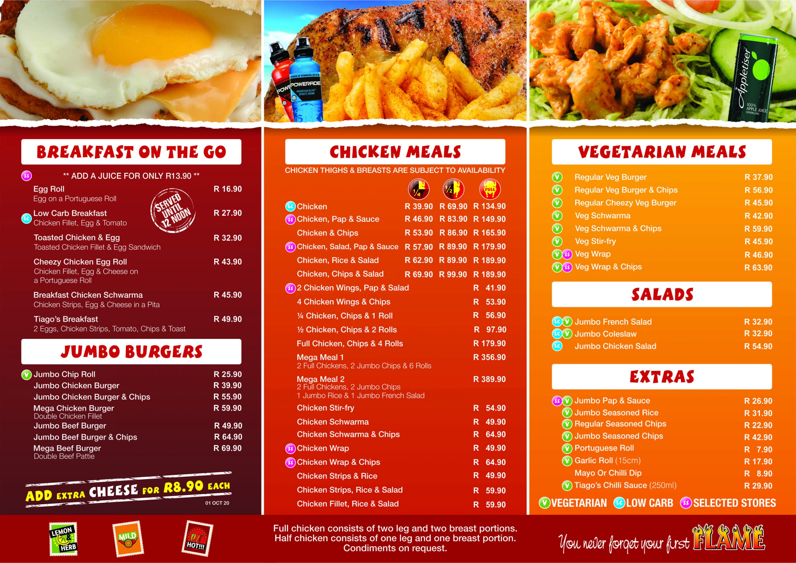 Menu - Tiago's Open Flame Grilled Chicken