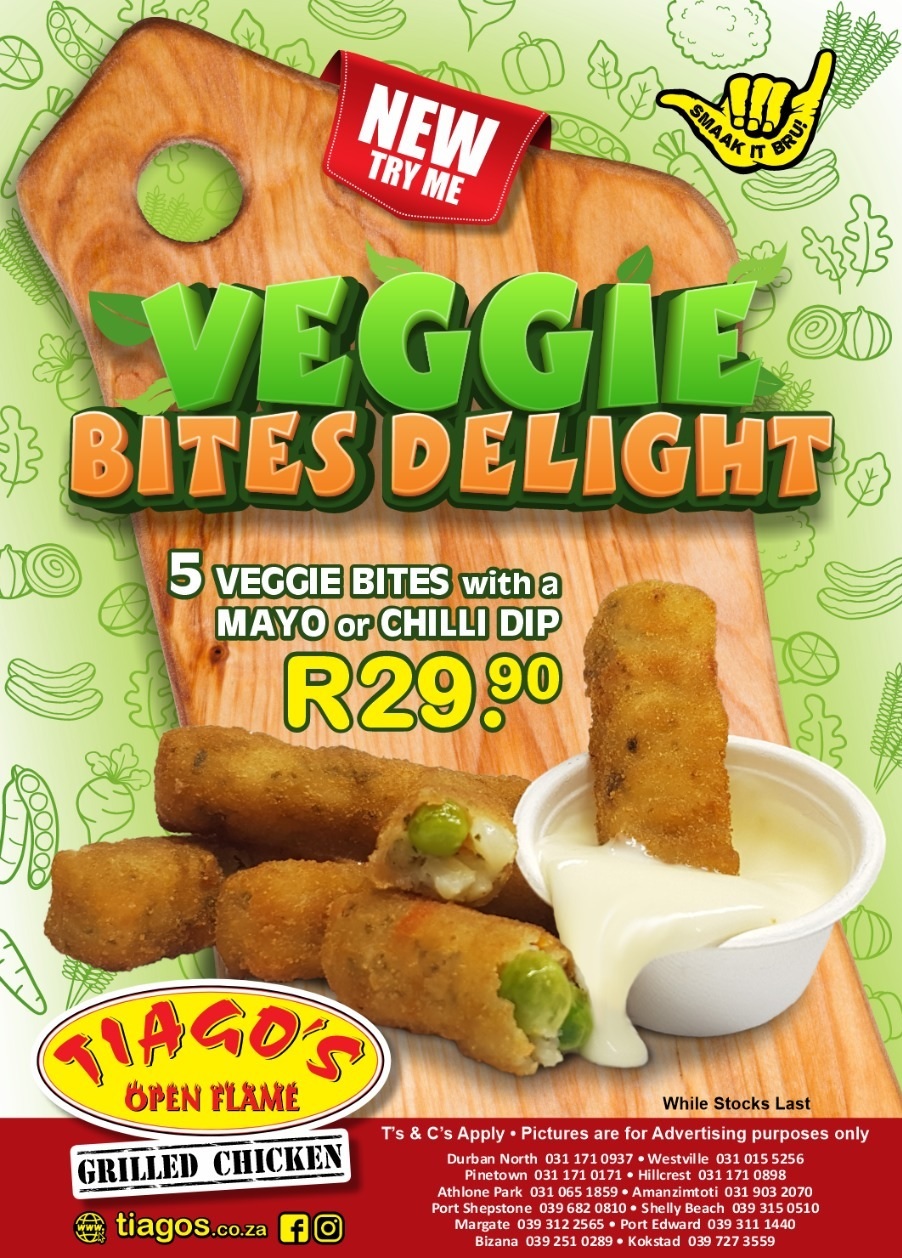 Veggie Bites Promo Nov 2022 - Tiago's Open Flame Grilled Chicken