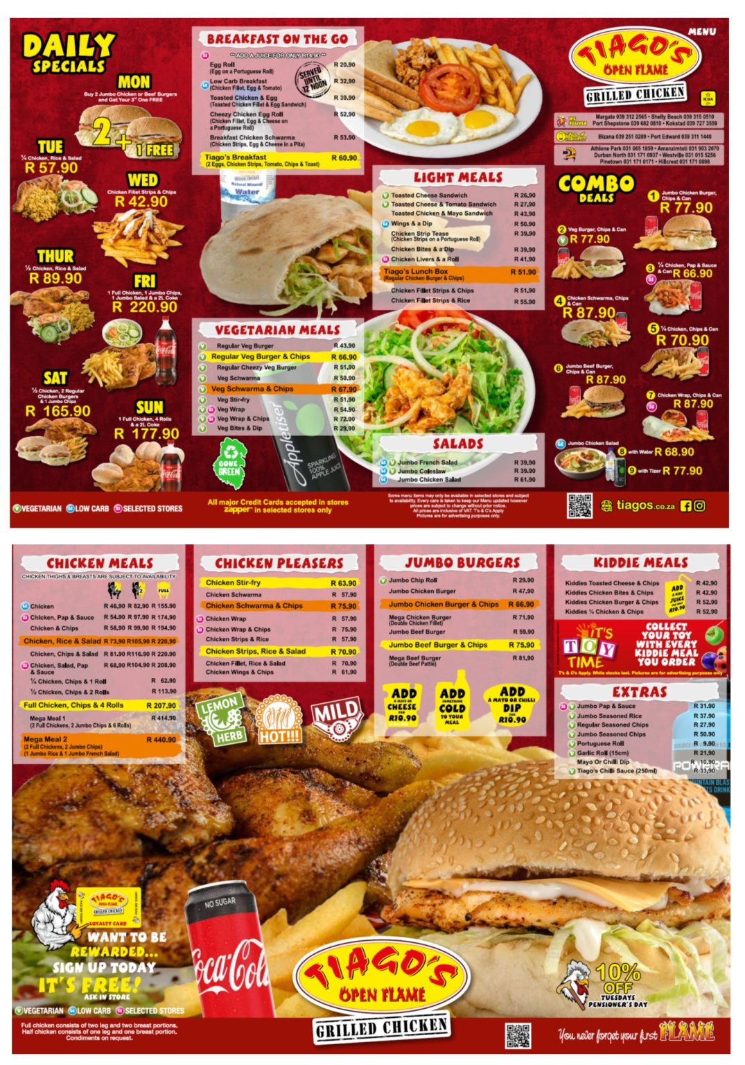 Menu - Tiago's Open Flame Grilled Chicken