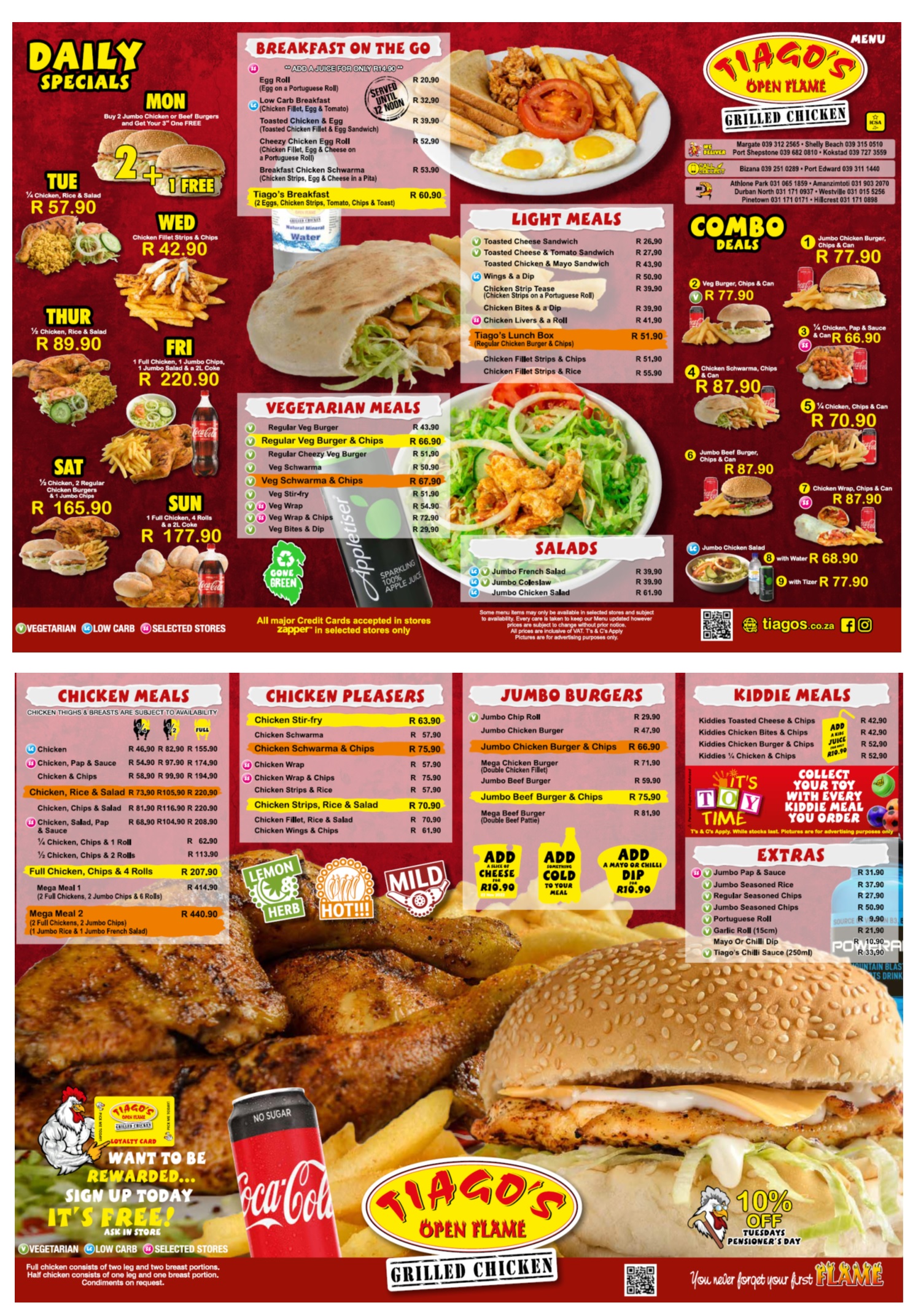 Menu - Tiago's Open Flame Grilled Chicken